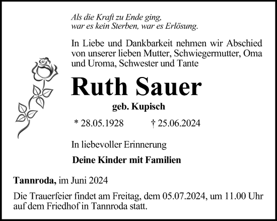 Traueranzeigen von Ruth Sauer | trauer-in-thueringen.de