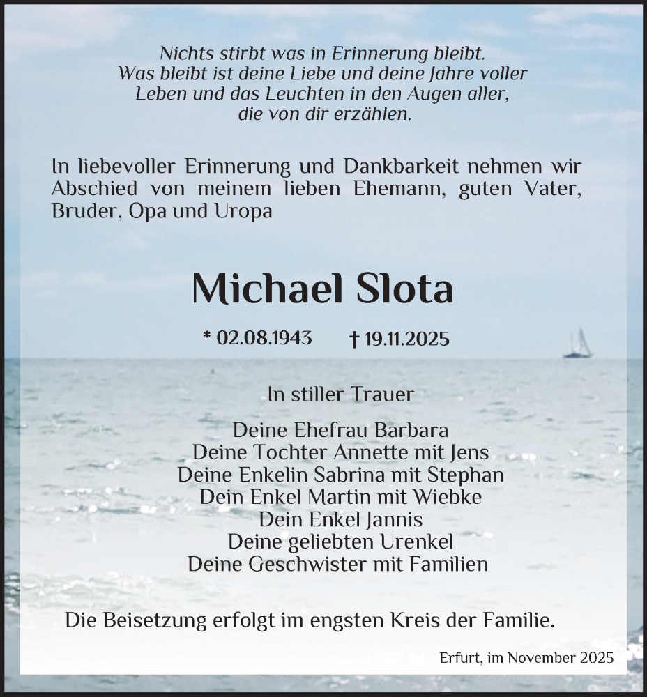 Traueranzeigen von Michael Slota | trauer-in-thueringen.de