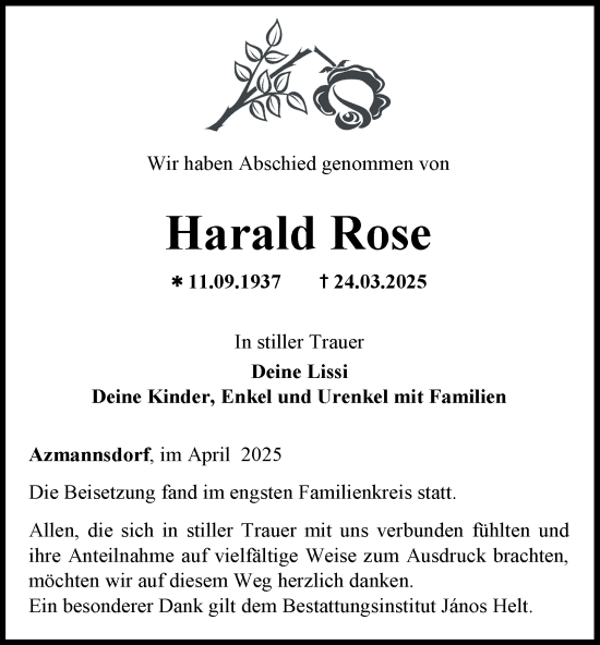 Traueranzeigen von Harald Rose | trauer-in-thueringen.de